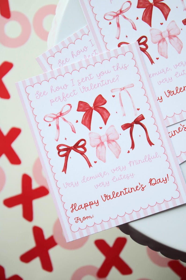 Bow Valentine, Printable Valentine Cards, Demure & Cutesy Class ...