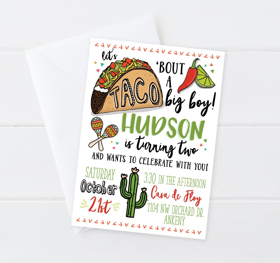 Taco Birthday Invitation - Taco 'bout A Big Boy! Birthday - Fiesta ...