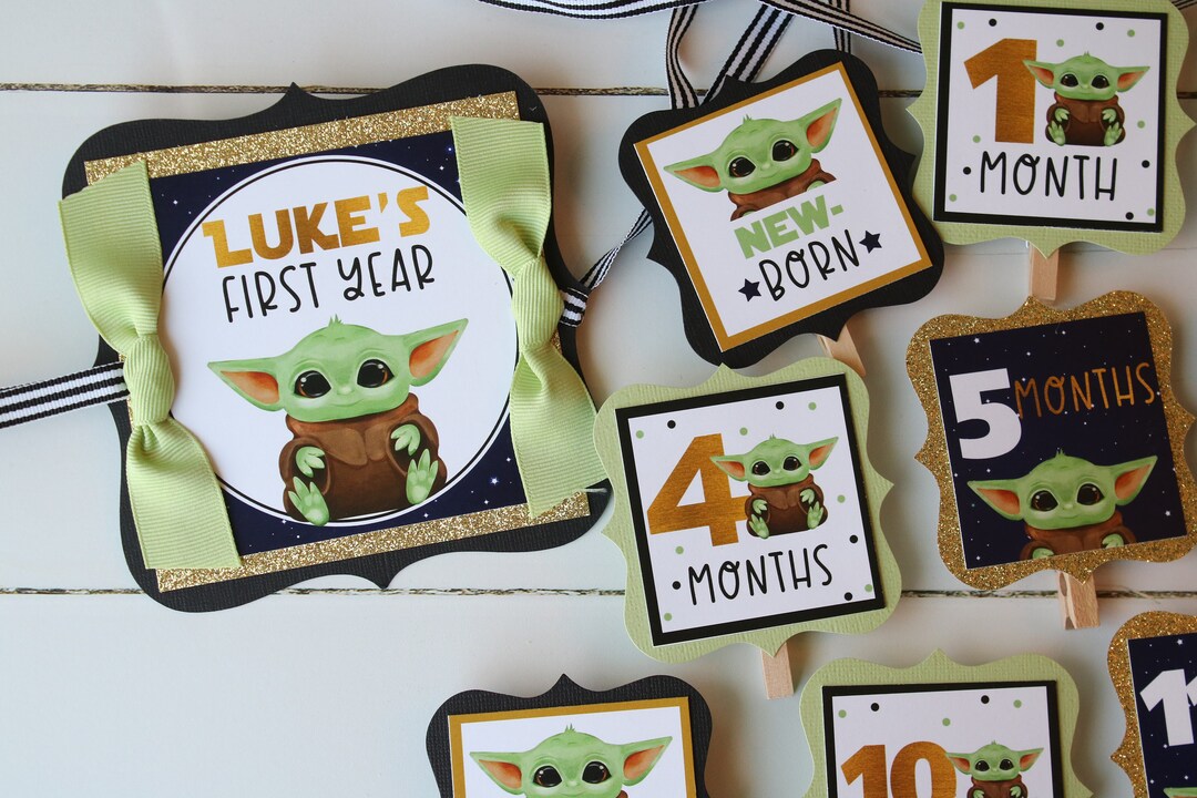 Baby Yoda First Birthday Photo Banner, One With the Force 12 Month ...