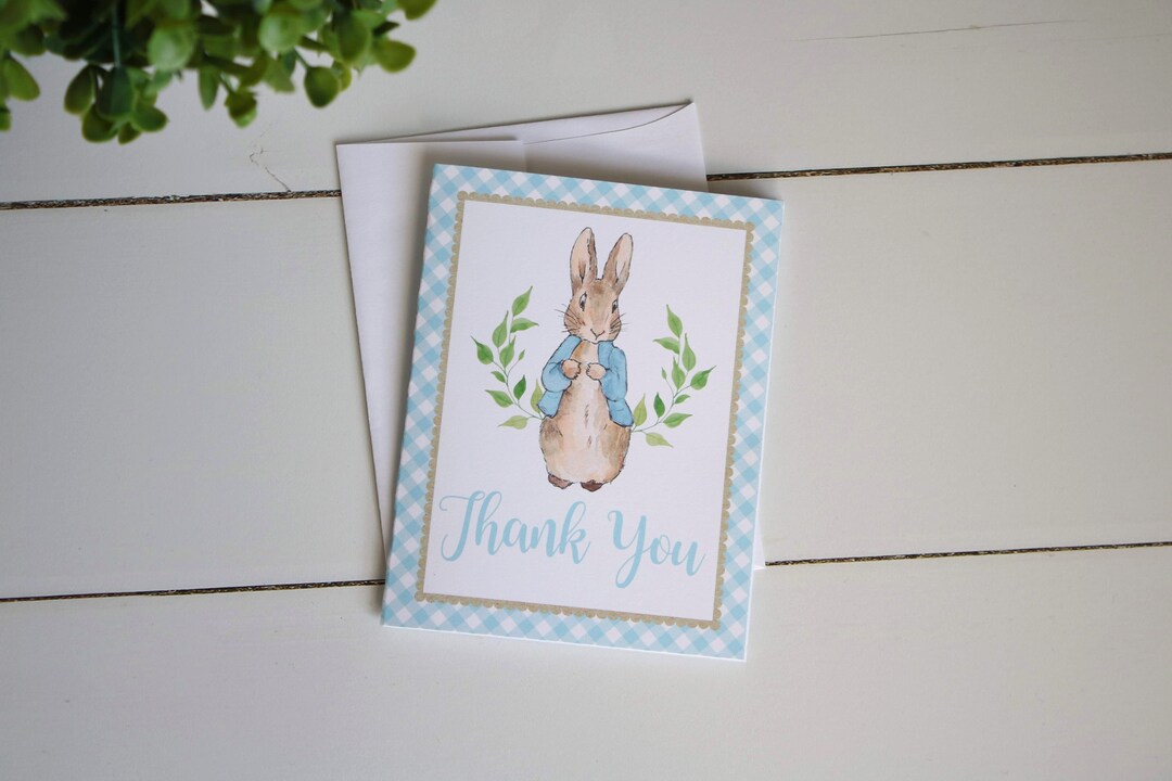 Peter Rabbit Thank You Cards, Blue Gingham Folded Thank You Notes With ...