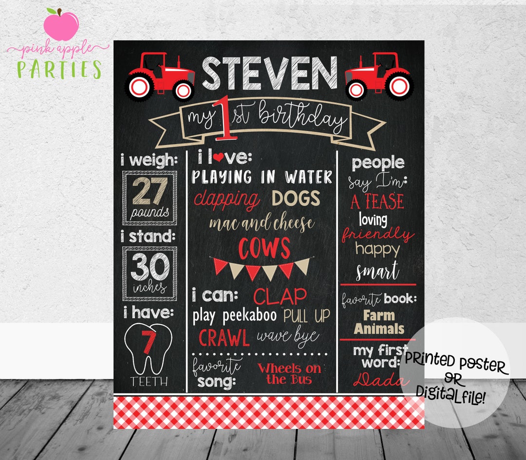 Tractor Birthday Chalkboard - Red Tractor First Year Stats - Farm First ...
