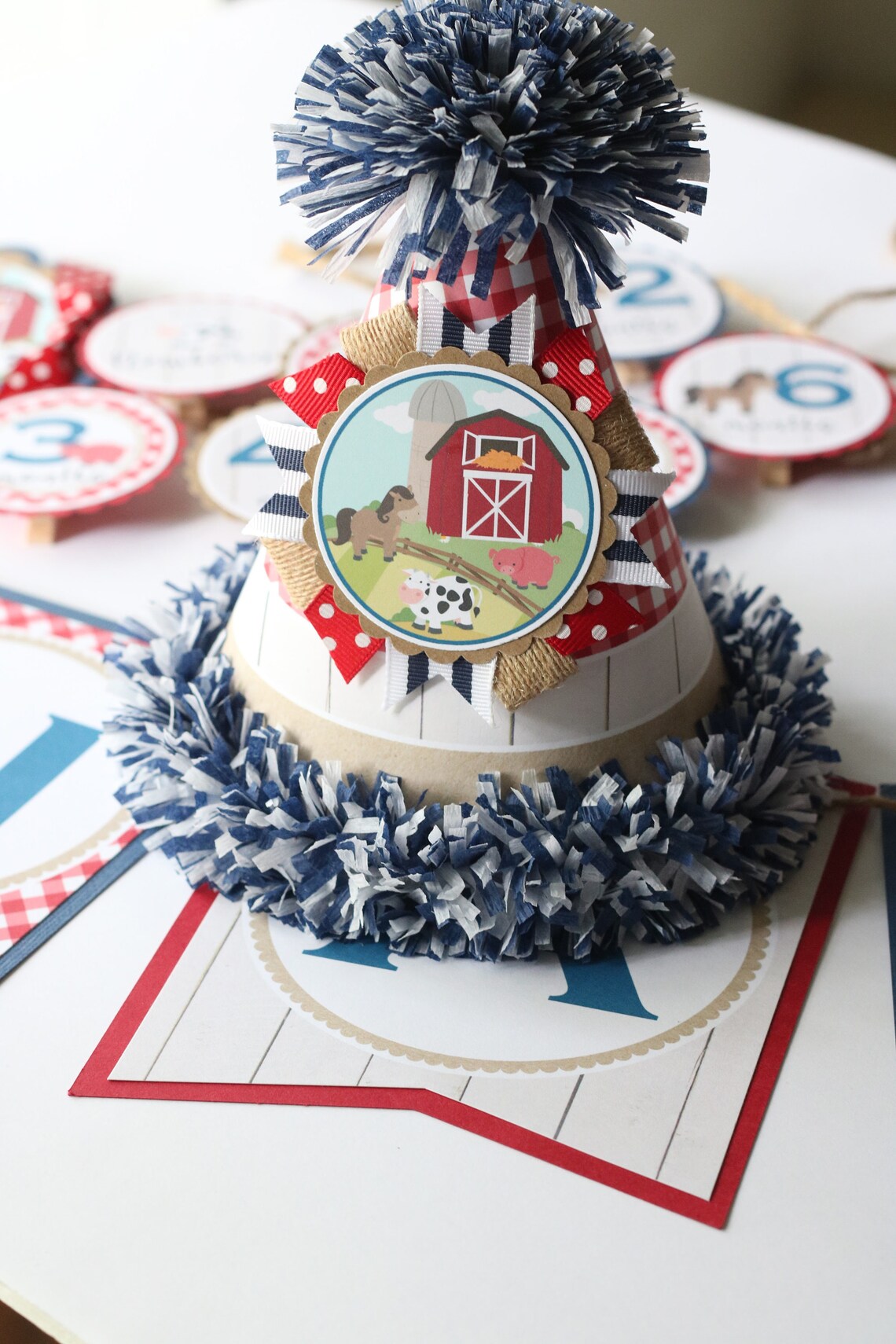 Farm Birthday Party Hat Boy - First Birthday Party Hat - Farm Barnyard ...