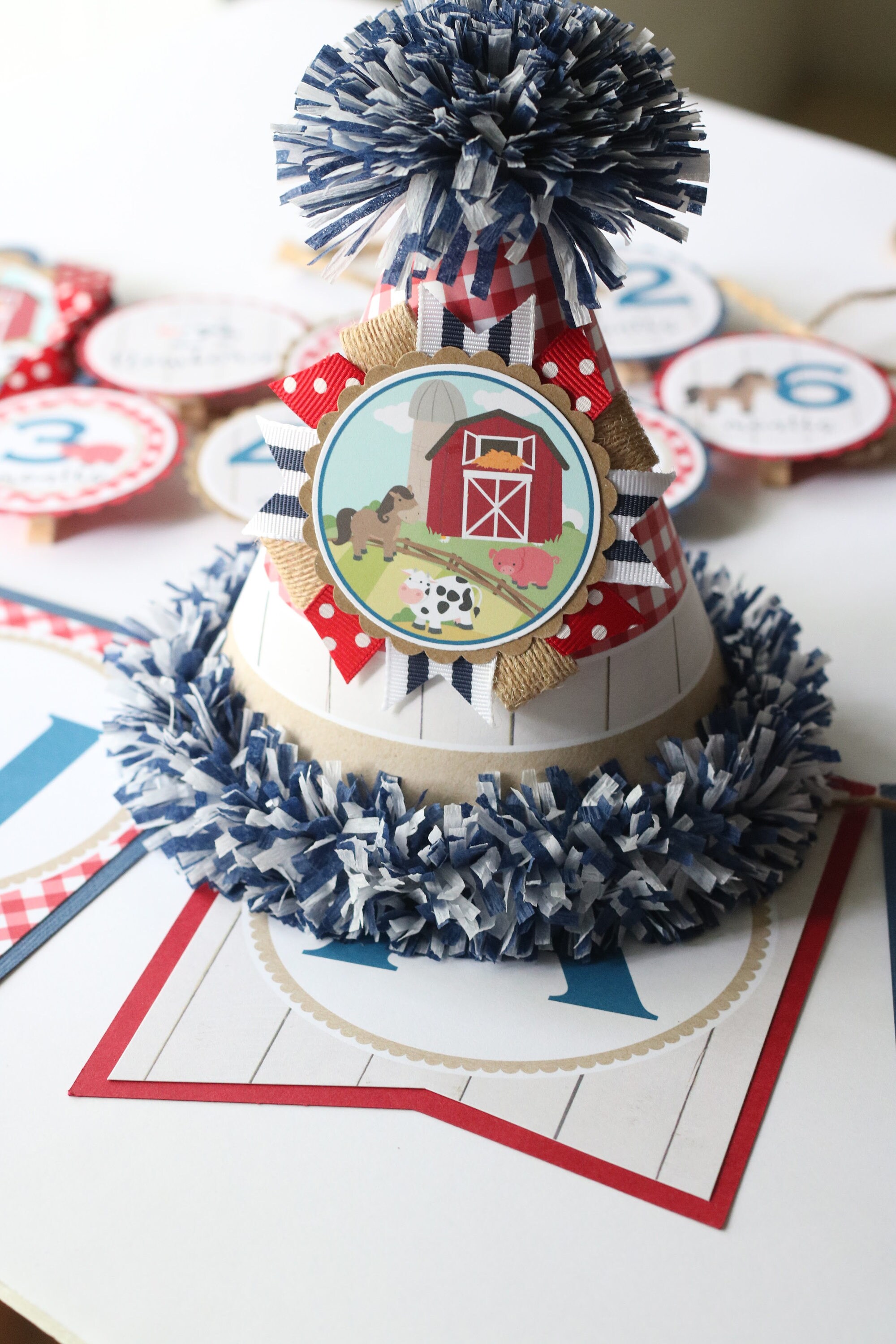 Farm Birthday Party Hat Boy - First Birthday Party Hat - Farm Barnyard ...