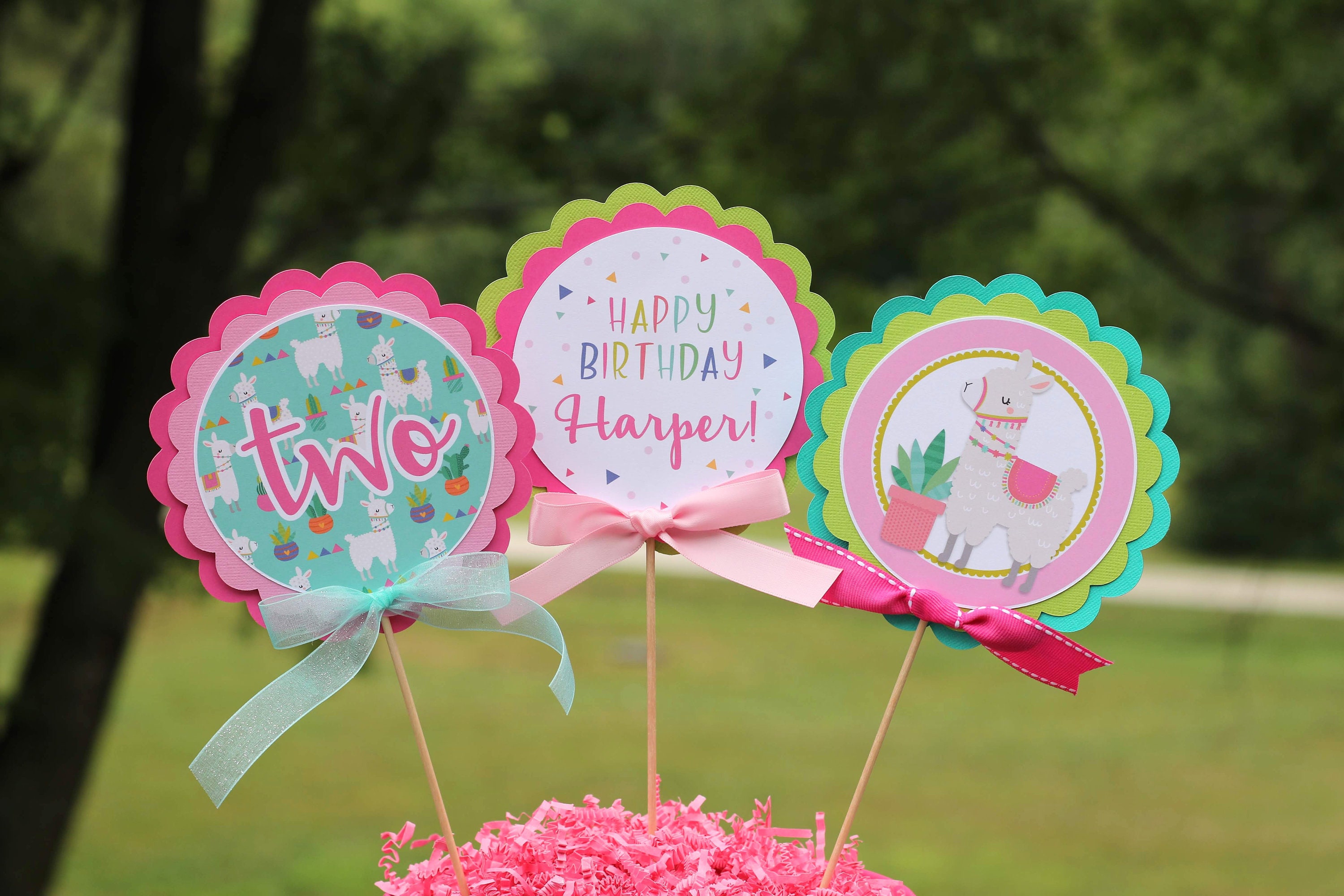 Llama Cactus Birthday Centerpiece Sticks Fiesta Llama Party | Etsy