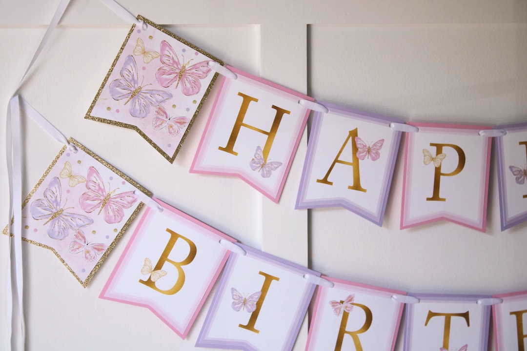 Butterfly Birthday Banner, Butterfly First Birthday Decorations, Happy ...