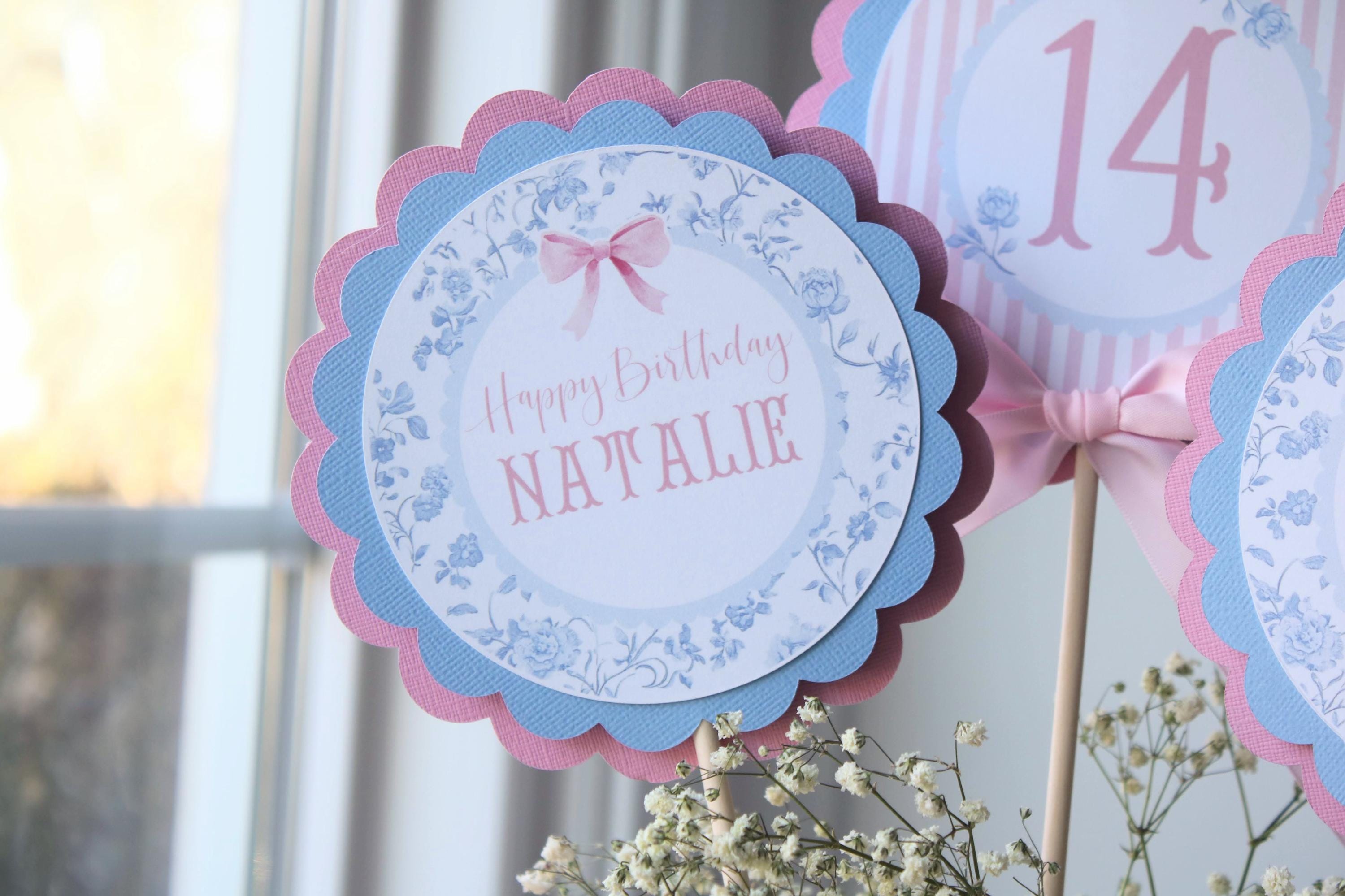Coquette Pink Bow Birthday Party Centerpiece Sticks, Pink Bow Blue ...