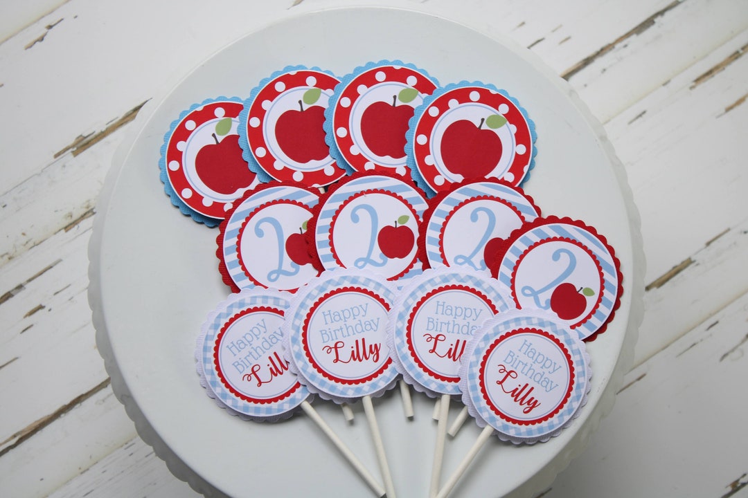Apple Birthday Cupcake Toppers - "apple of Our Eye" Birthday Party ...