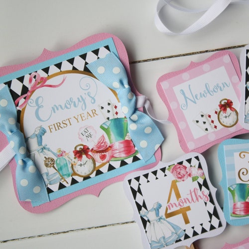 Alice in Wonderland First Birthday Banner Monthly Photo Banner - Etsy