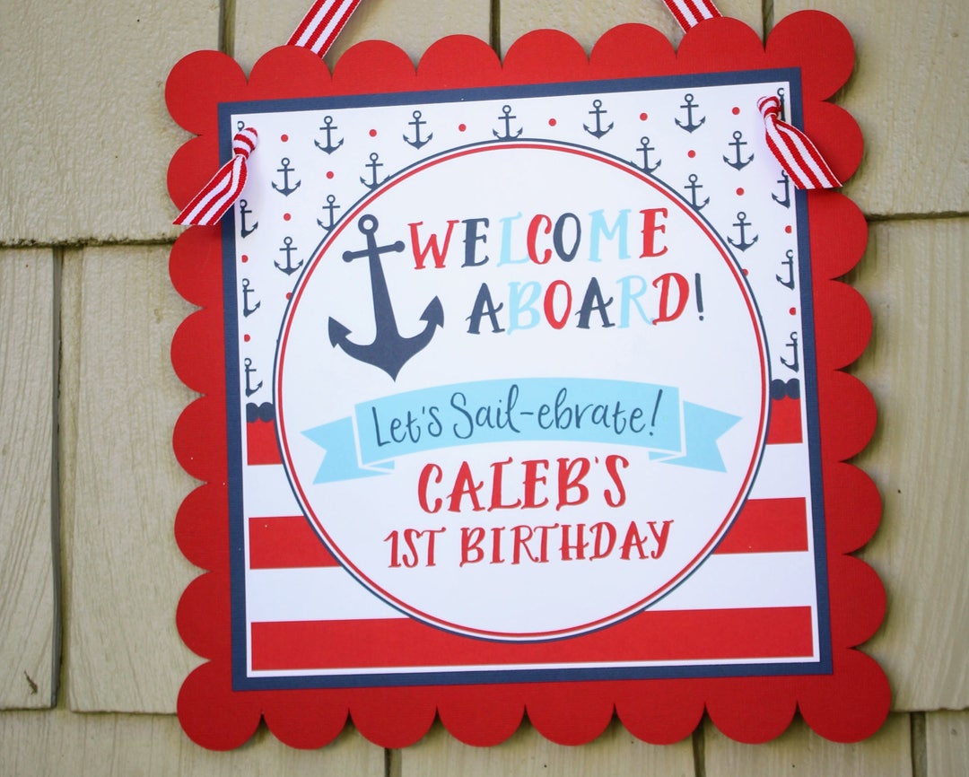 Nautical Birthday Welcome Door Sign - Nautical Boy Birthday Decorations ...