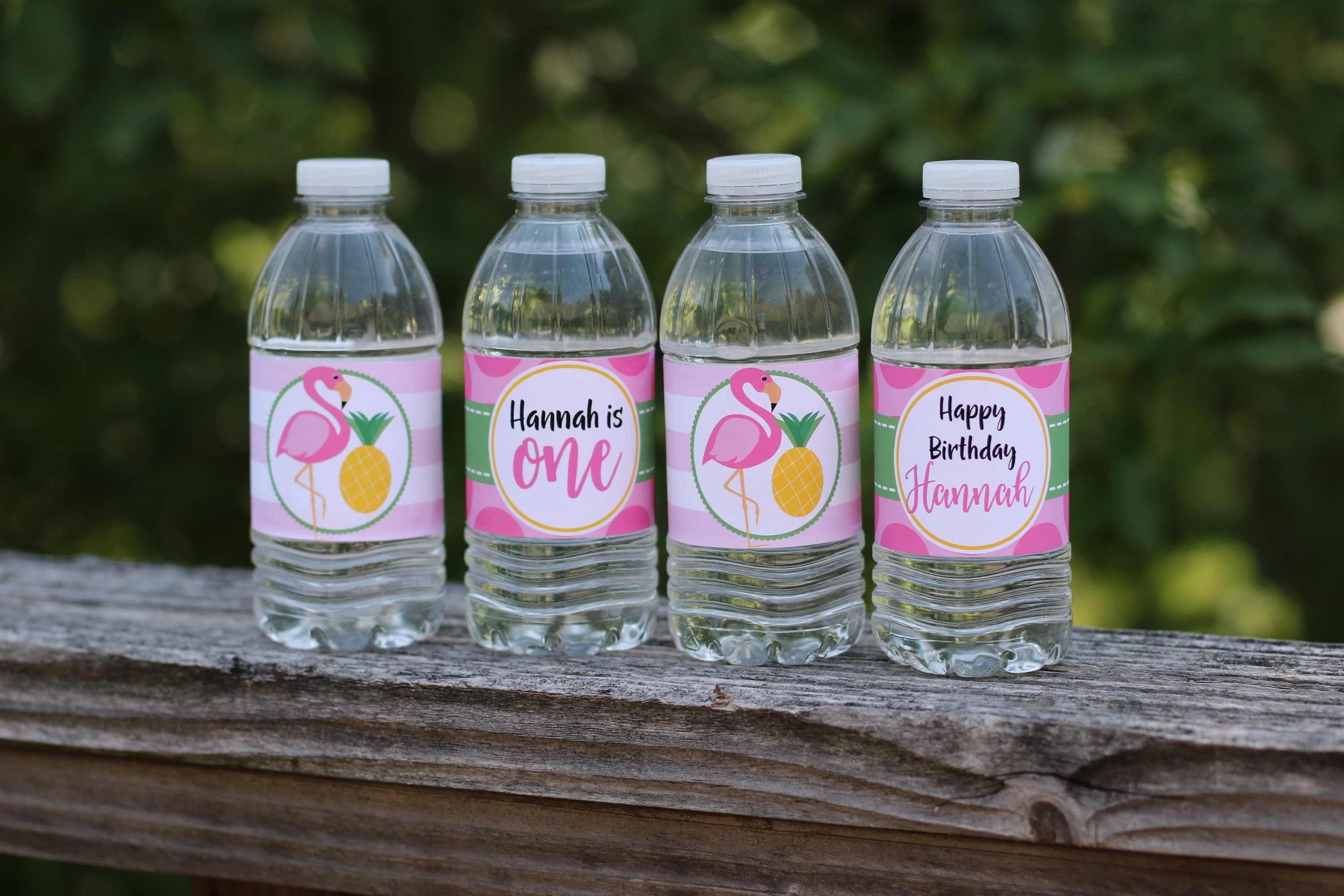 Flamingo Pineapple Water Bottle Labels - Tropical Pool Party Birthday ...