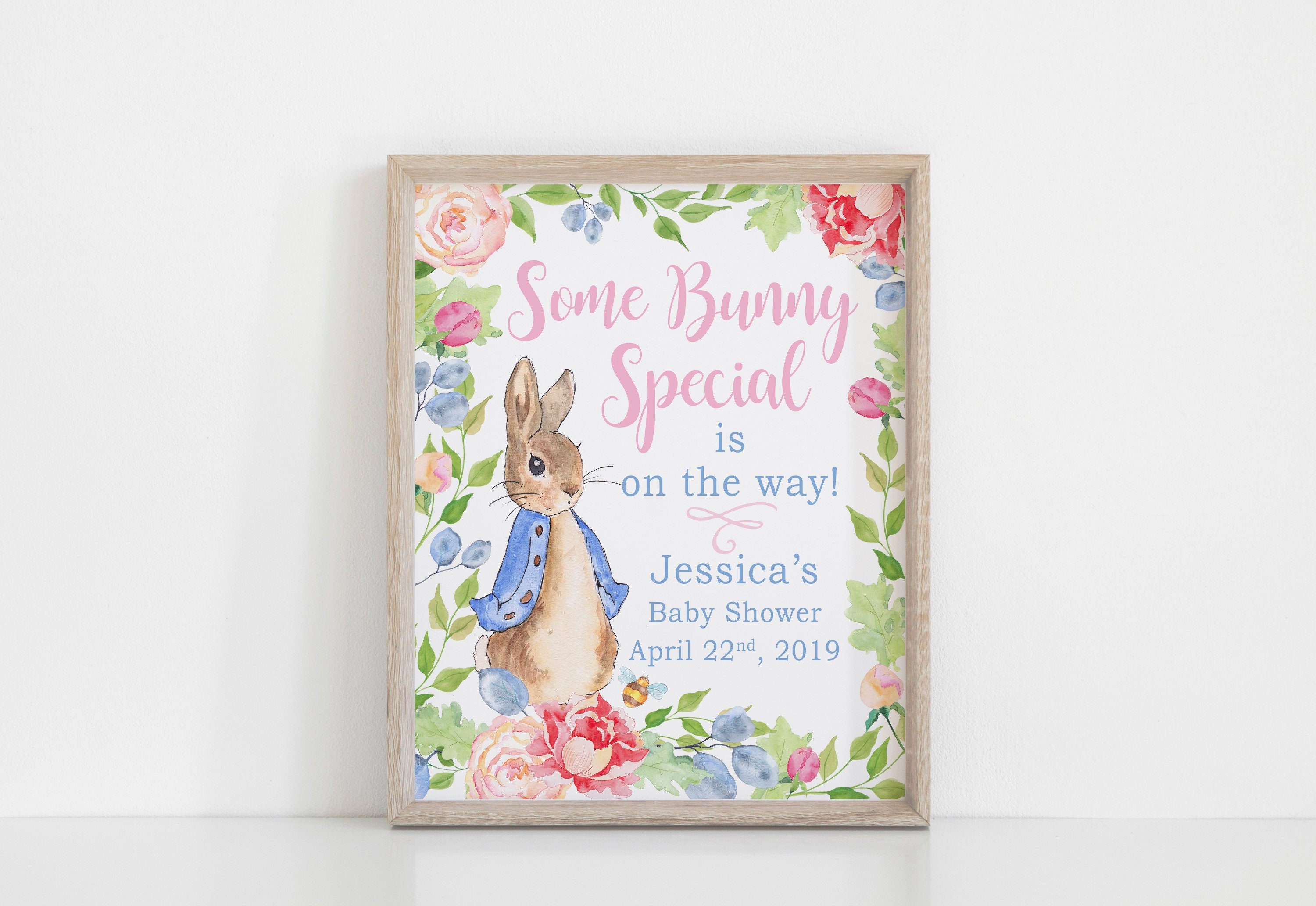 Peter Rabbit Pink Floral Baby Shower Sign Some Bunny Special | Etsy