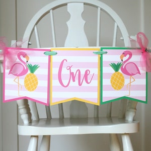 Flamingo & Pineapple FIRST BIRTHDAY Package - High Chair Banner ...
