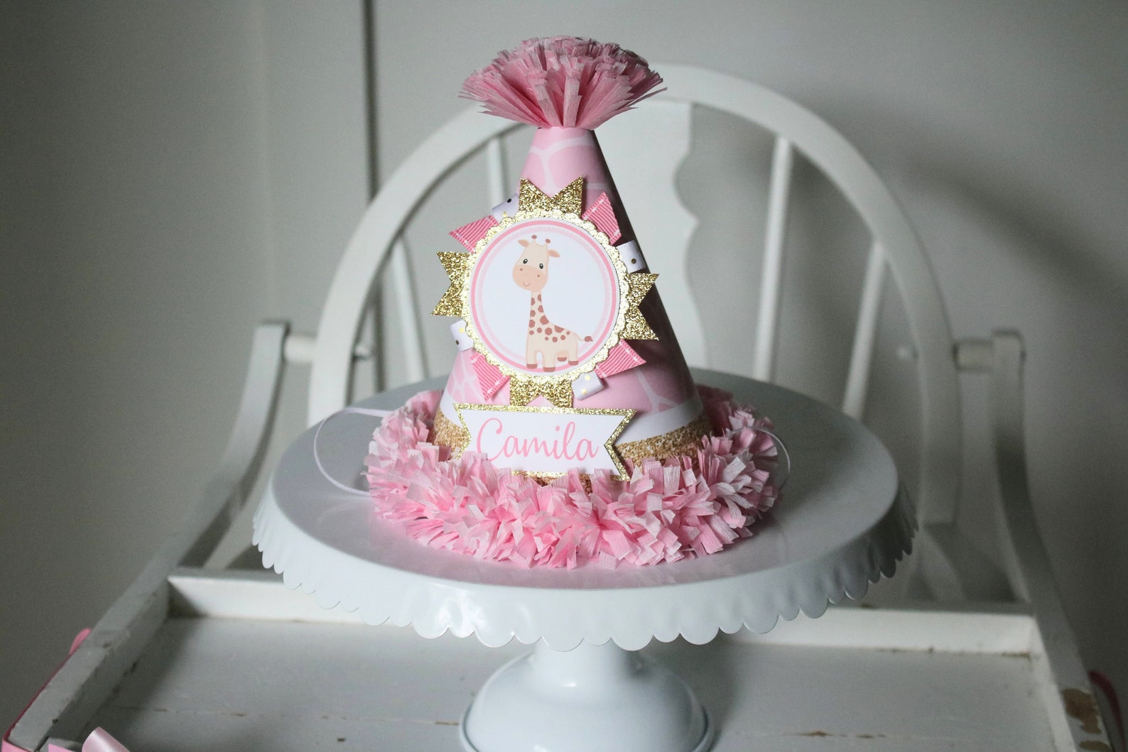 Giraffe Pink & Gold Birthday Party Hat Giraffe Girl First - Etsy