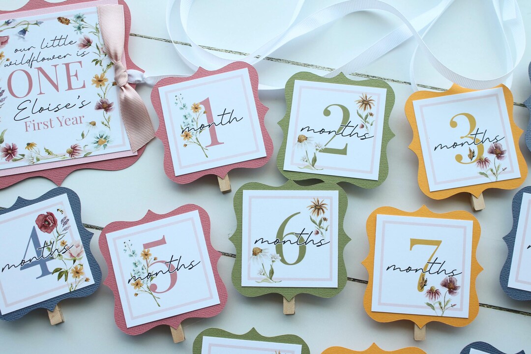 Wildflower First Birthday Photo Banner, First Birthday Wild One 12 ...