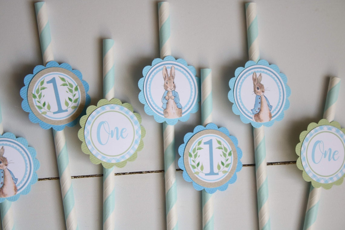 Peter Rabbit Birthday Party Straws With Tags Easter Bunny | Etsy