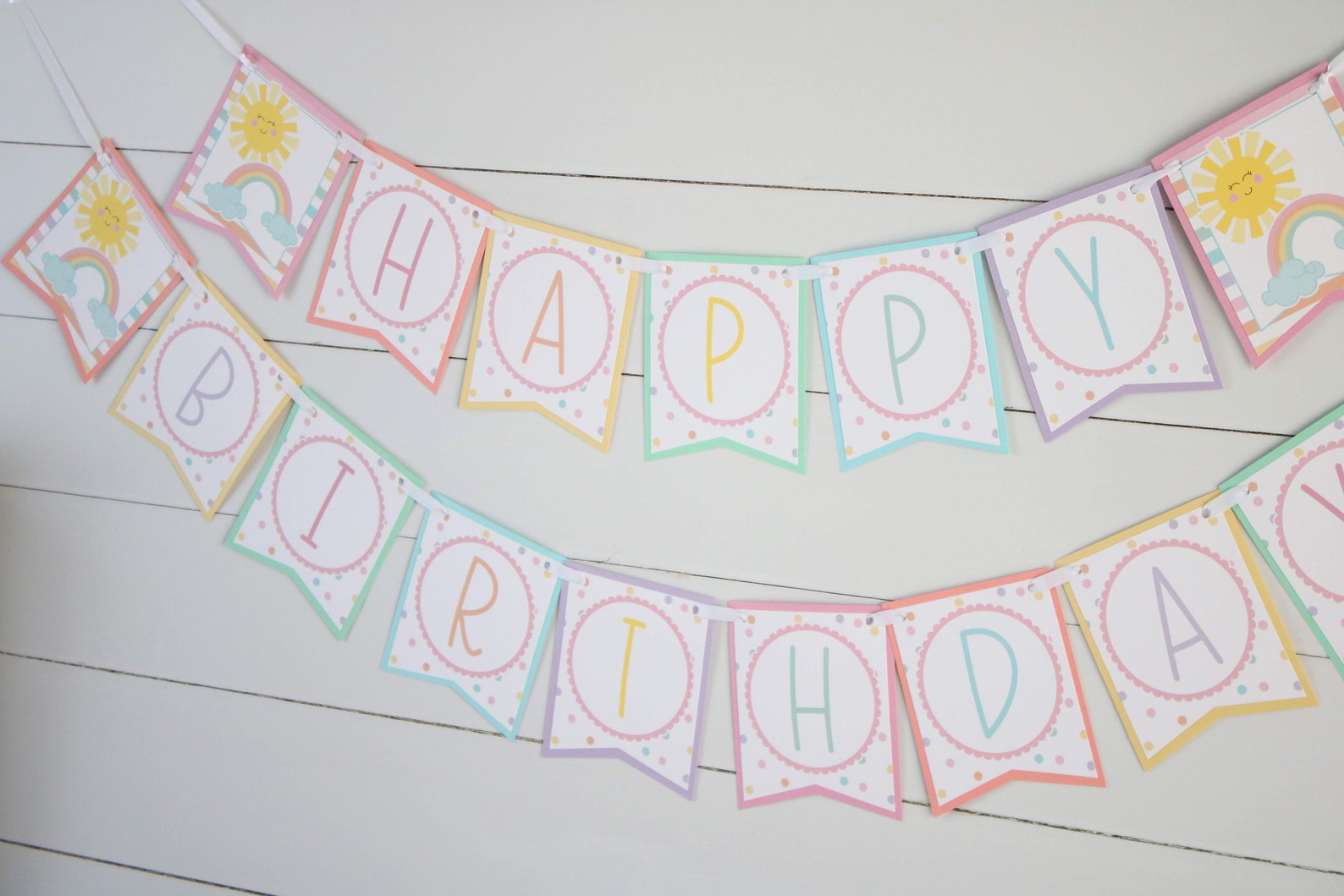 Rainbow Sunshine Birthday Banner Pastel Rainbow Happy - Etsy