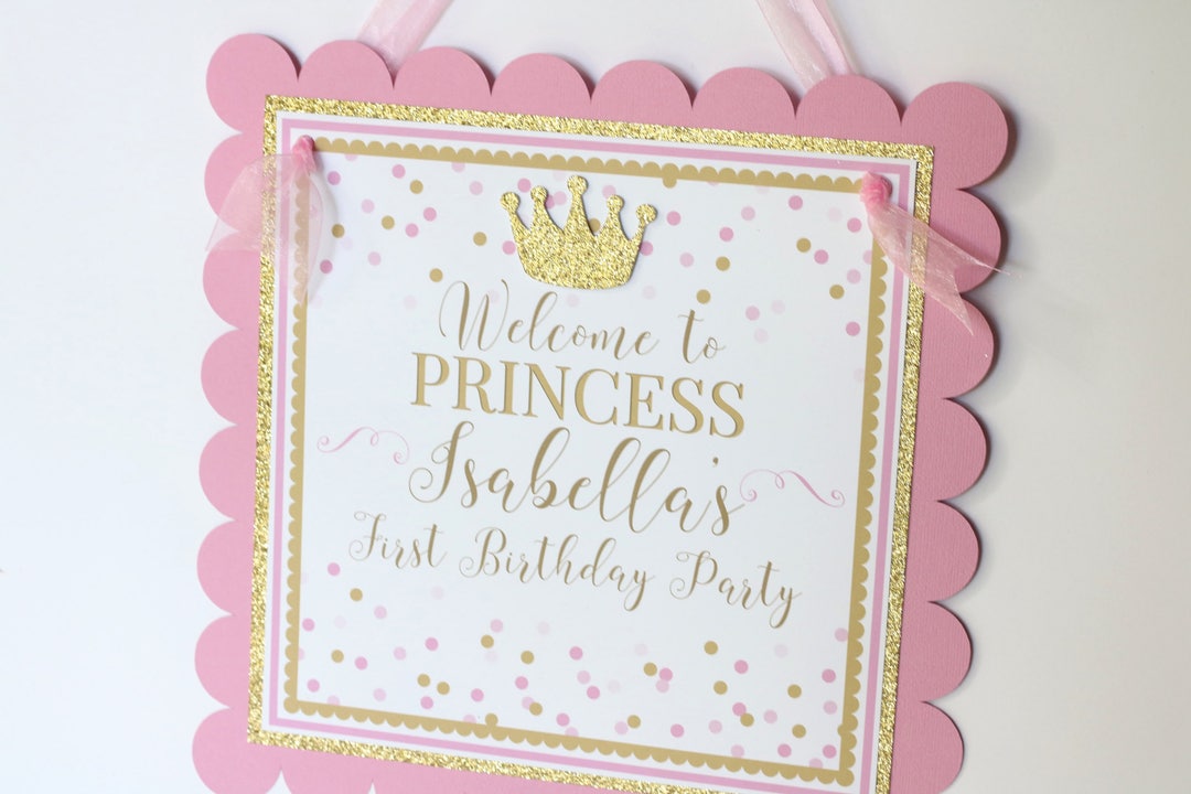 Princess Birthday Welcome Door Sign - Pink & Gold Princess Birthday ...
