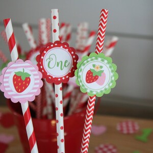Strawberry Party Straws With Tags, Berry First Birthday Straws ...