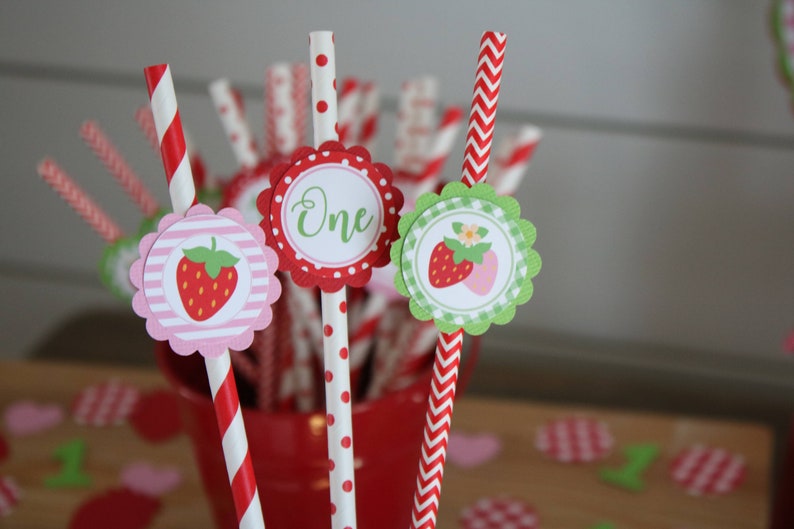 Strawberry Party Straws With Tags, Berry First Birthday Straws ...