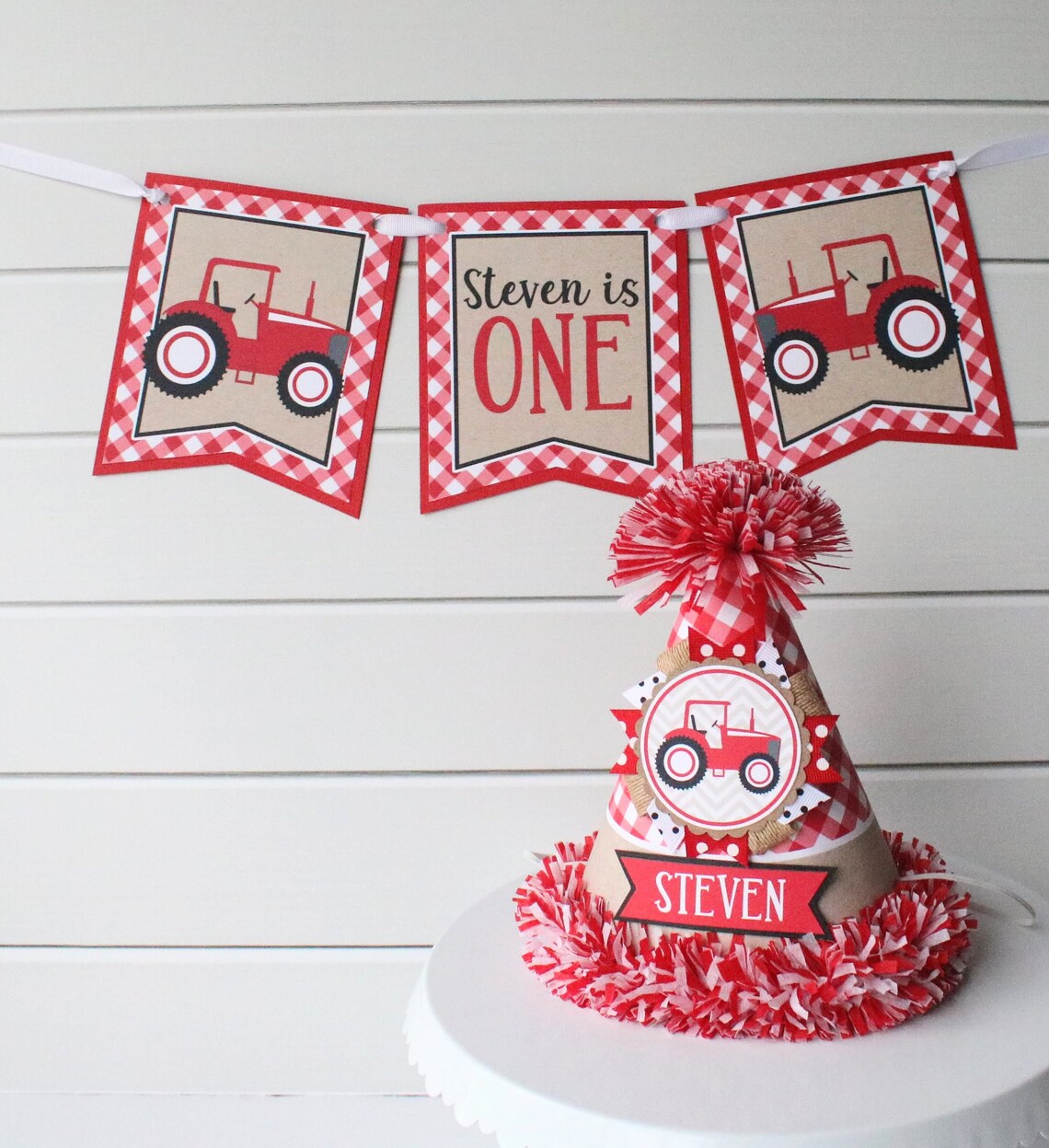 Red Tractor Birthday Party Hat - Tractor Farm Birthday - Boy Birthday ...