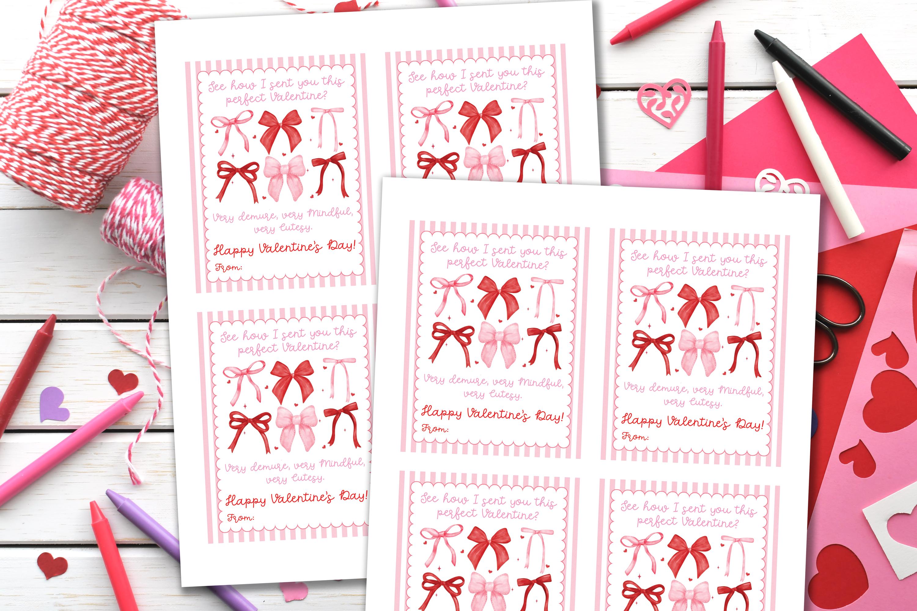 Bow Valentine, Printable Valentine Cards, Demure & Cutesy Class ...