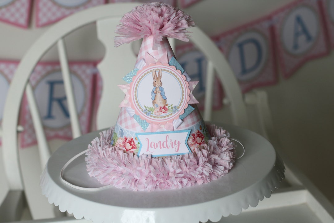 Pink Peter Rabbit Birthday Hat - Girl First Birthday Party Hat - Spring ...