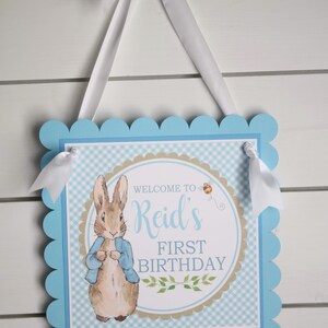 Peter Rabbit Birthday Welcome Door Sign - First Birthday Decorations ...