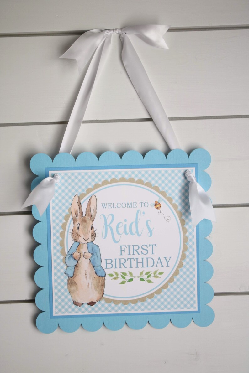 Peter Rabbit Birthday Welcome Door Sign - First Birthday Decorations ...