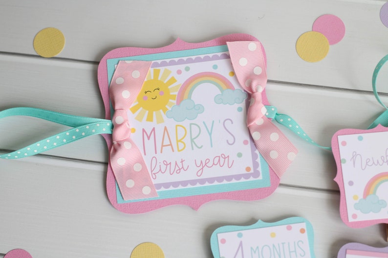 Rainbow Sunshine Birthday Photo Banner Pastel Rainbow First | Etsy