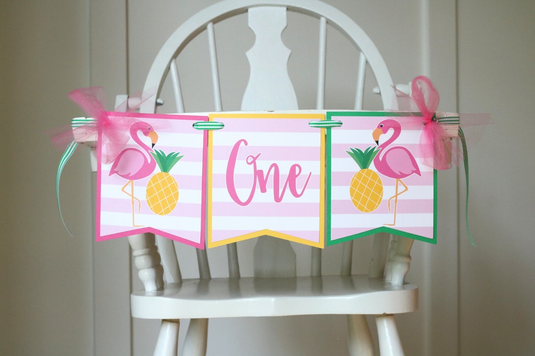 Flamingos & Pineapples High Chair Banner - Flamingo Pineapple Tropical ...