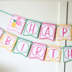 Flamingos Pineapples Birthday Banner - Pink Flamingo and Pineapple ...