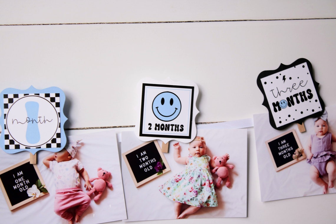 One Happy Dude First Birthday Photo Banner, Blue Smiley Face 12 Month ...