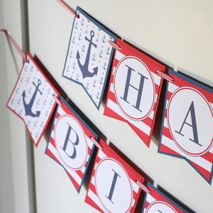 Nautical Birthday Banner - Nautical Anchors Happy Birthday Banner ...