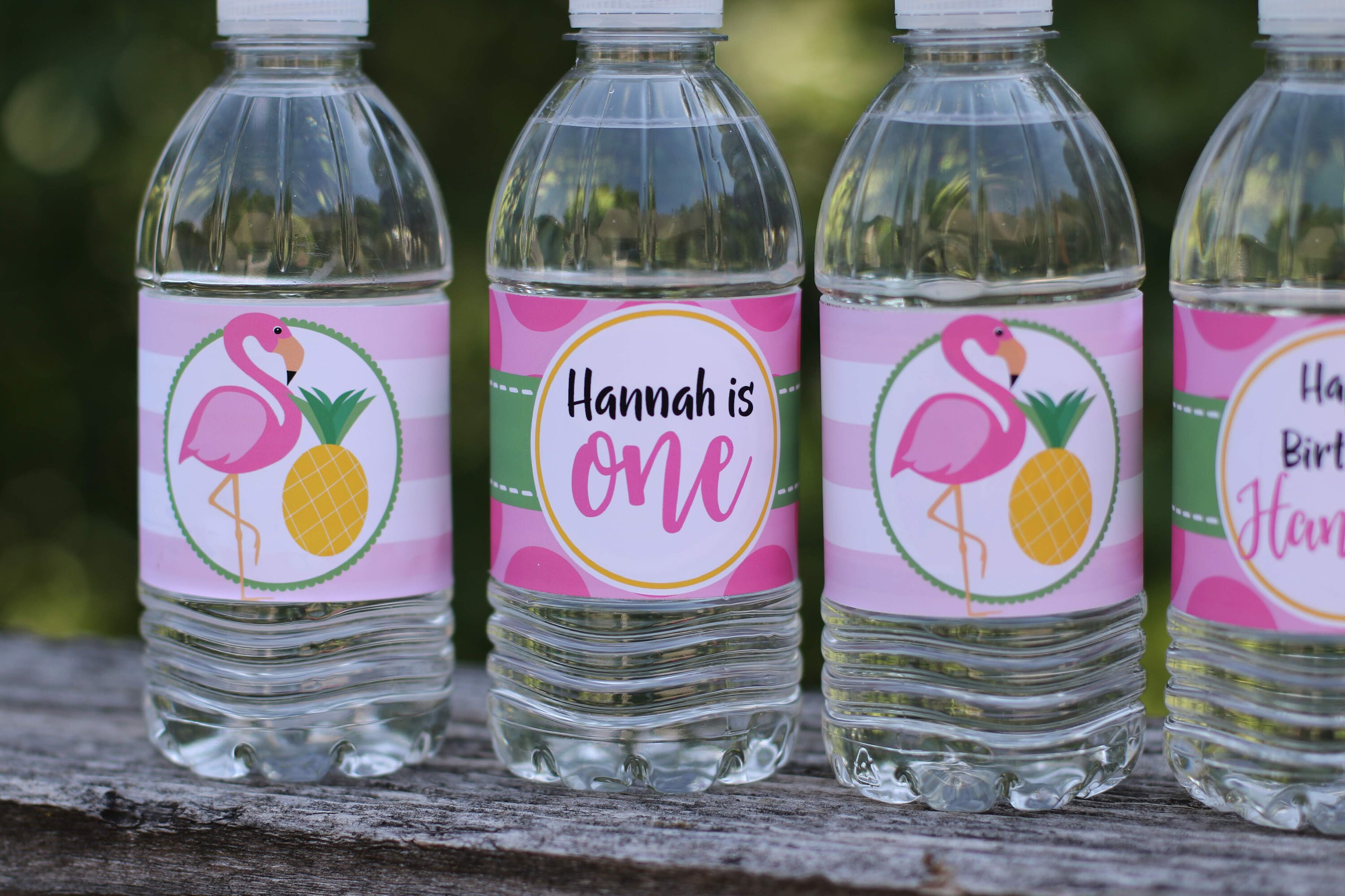 Flamingo Pineapple Water Bottle Labels - Tropical Pool Party Birthday ...