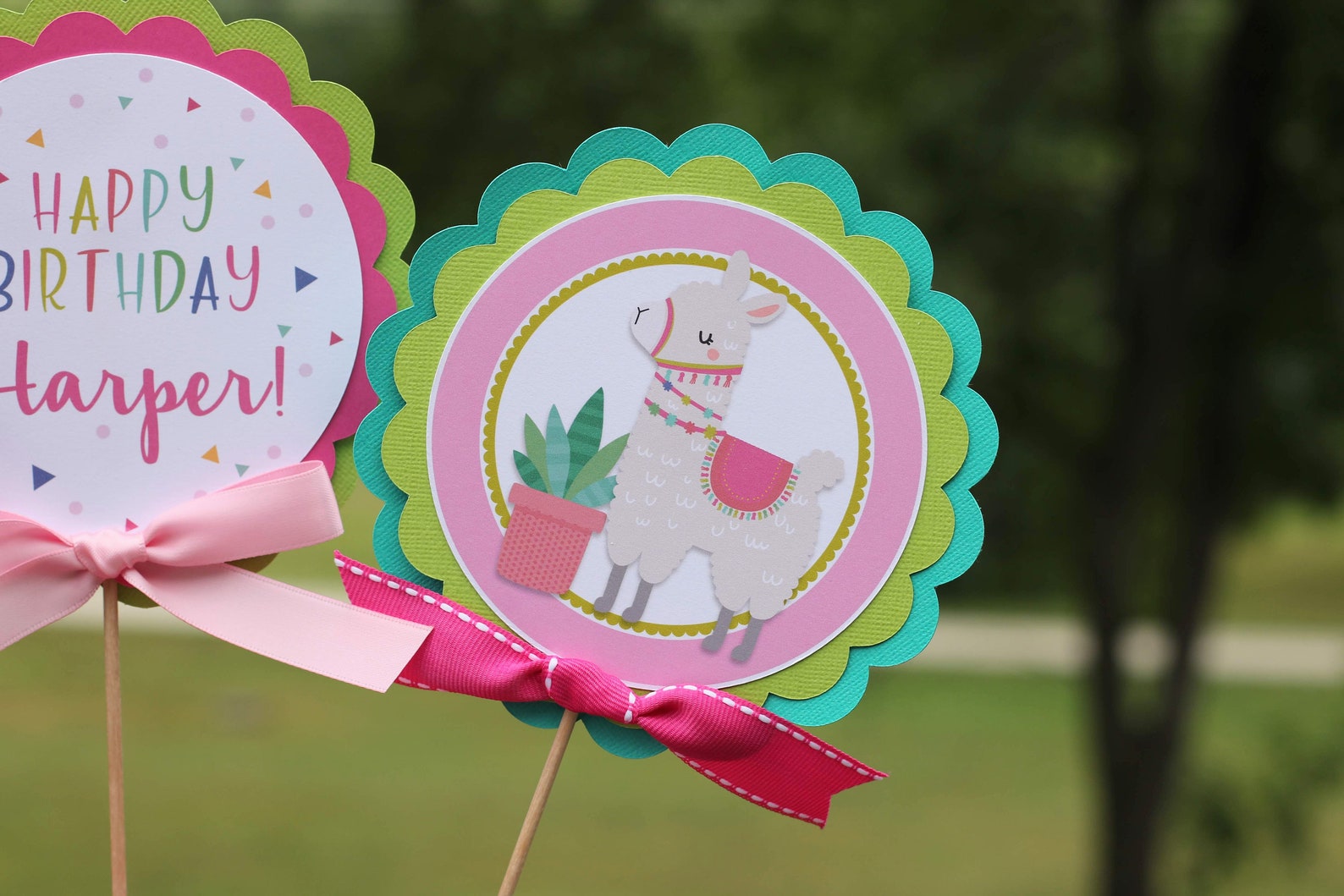 Llama Cactus Birthday Centerpiece Sticks Fiesta Llama Party | Etsy