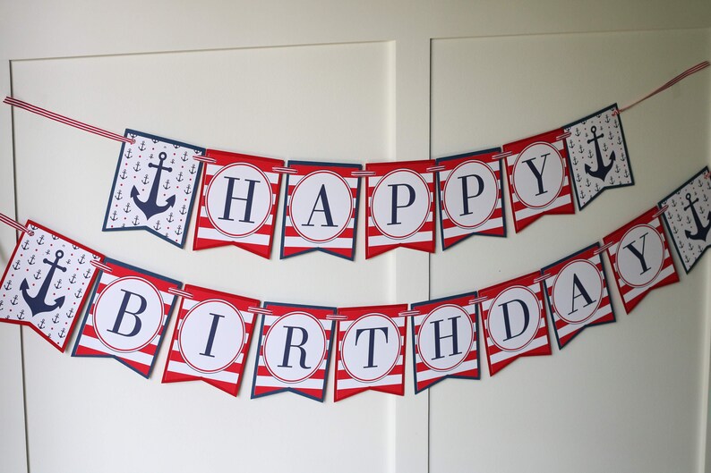 Nautical Birthday Banner Nautical Anchors Happy Birthday - Etsy