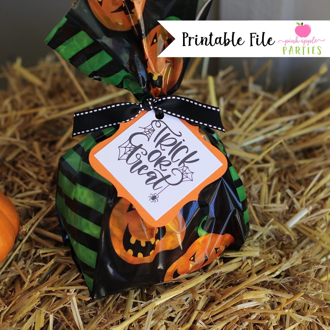 Printable Halloween Tags, DIY Trick or Treat Tags, Hand Lettered Trick ...