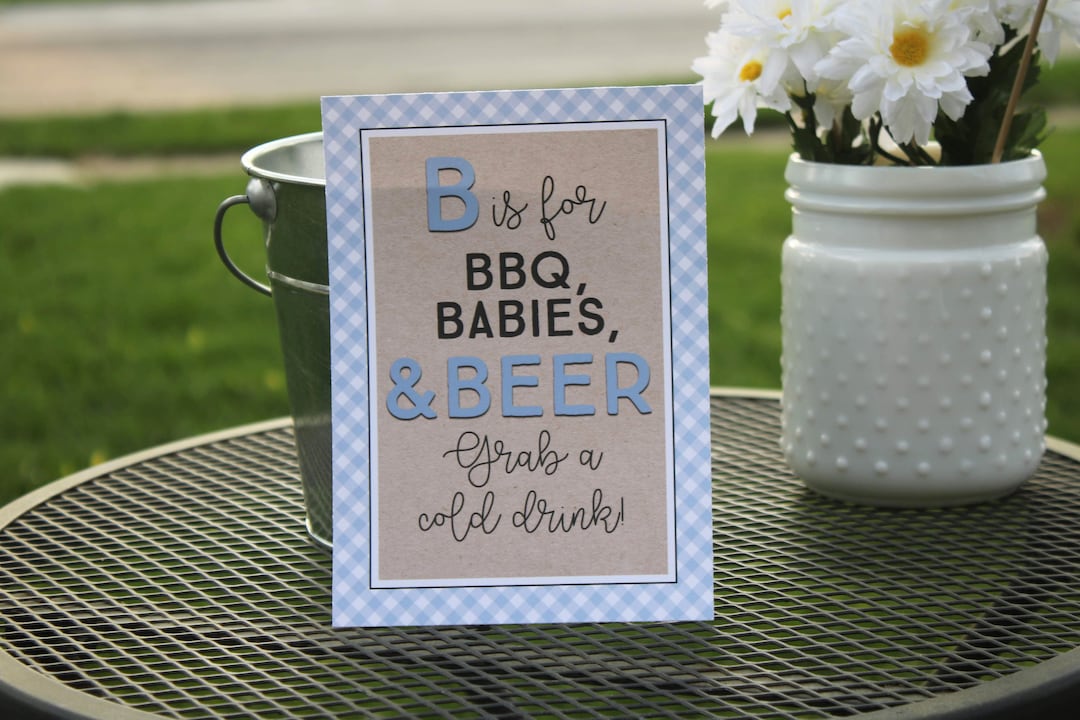 Baby-q Baby Shower Signs - Light Blue BBQ Baby Shower 5x7 Signs - Set ...