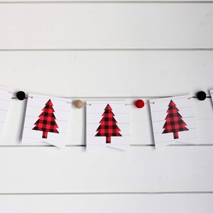 Christmas Banner, Farmhouse Christmas Felt Ball Banner, Buffalo Plaid ...