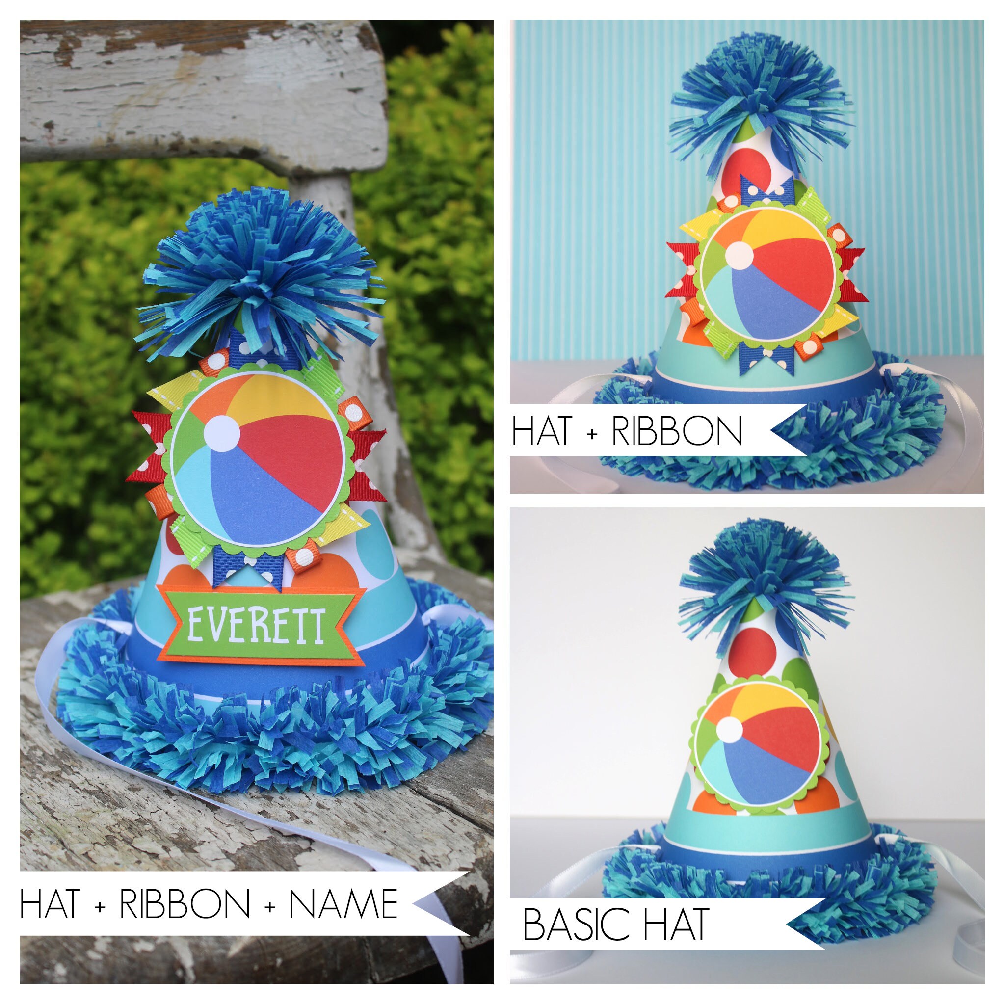 Beach Ball Party Hat Beach Ball Birthday First Birthday - Etsy