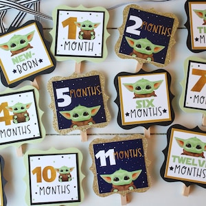 Baby Yoda First Birthday Photo Banner, One With the Force 12 Month ...