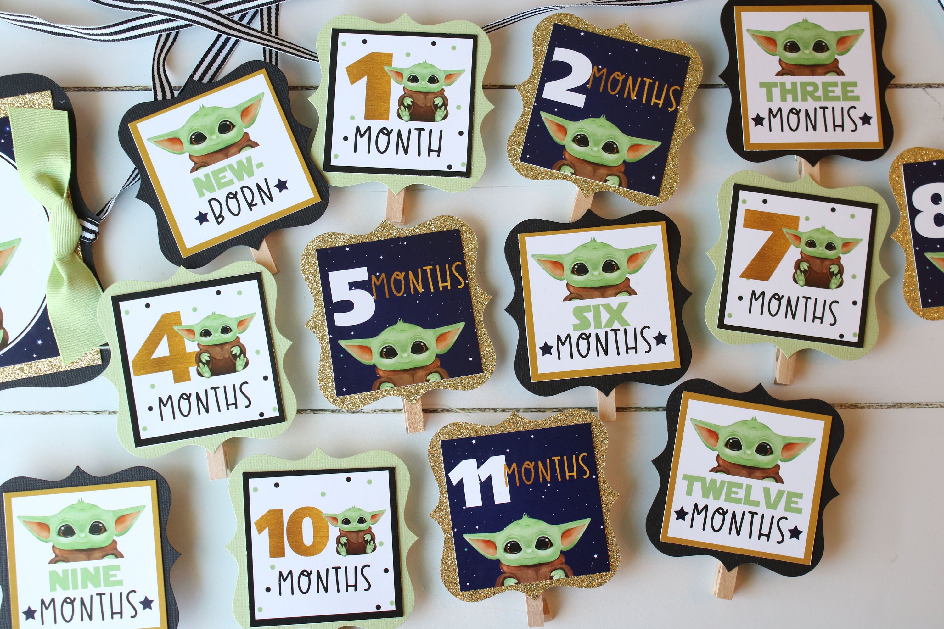 Baby Yoda First Birthday Photo Banner, One With the Force 12 Month ...