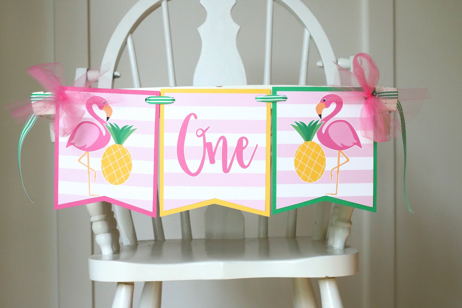 Flamingos & Pineapples High Chair Banner - Flamingo Pineapple Tropical ...