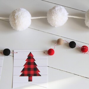 Christmas Banner, Farmhouse Christmas Felt Ball Banner, Buffalo Plaid ...