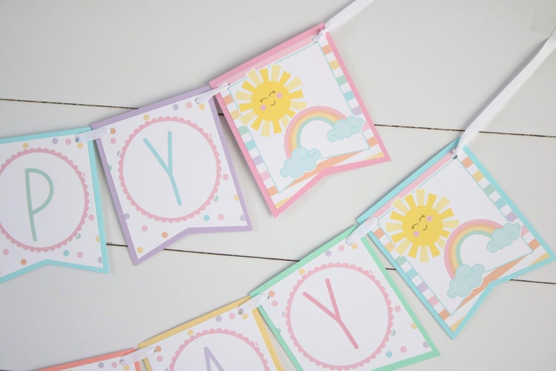 Rainbow Sunshine Birthday Banner Pastel Rainbow Happy - Etsy