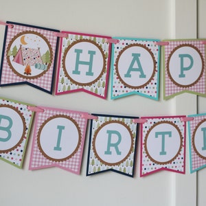 Camping GIRL Birthday Banner, Glamping Birthday Decorations for Girls ...