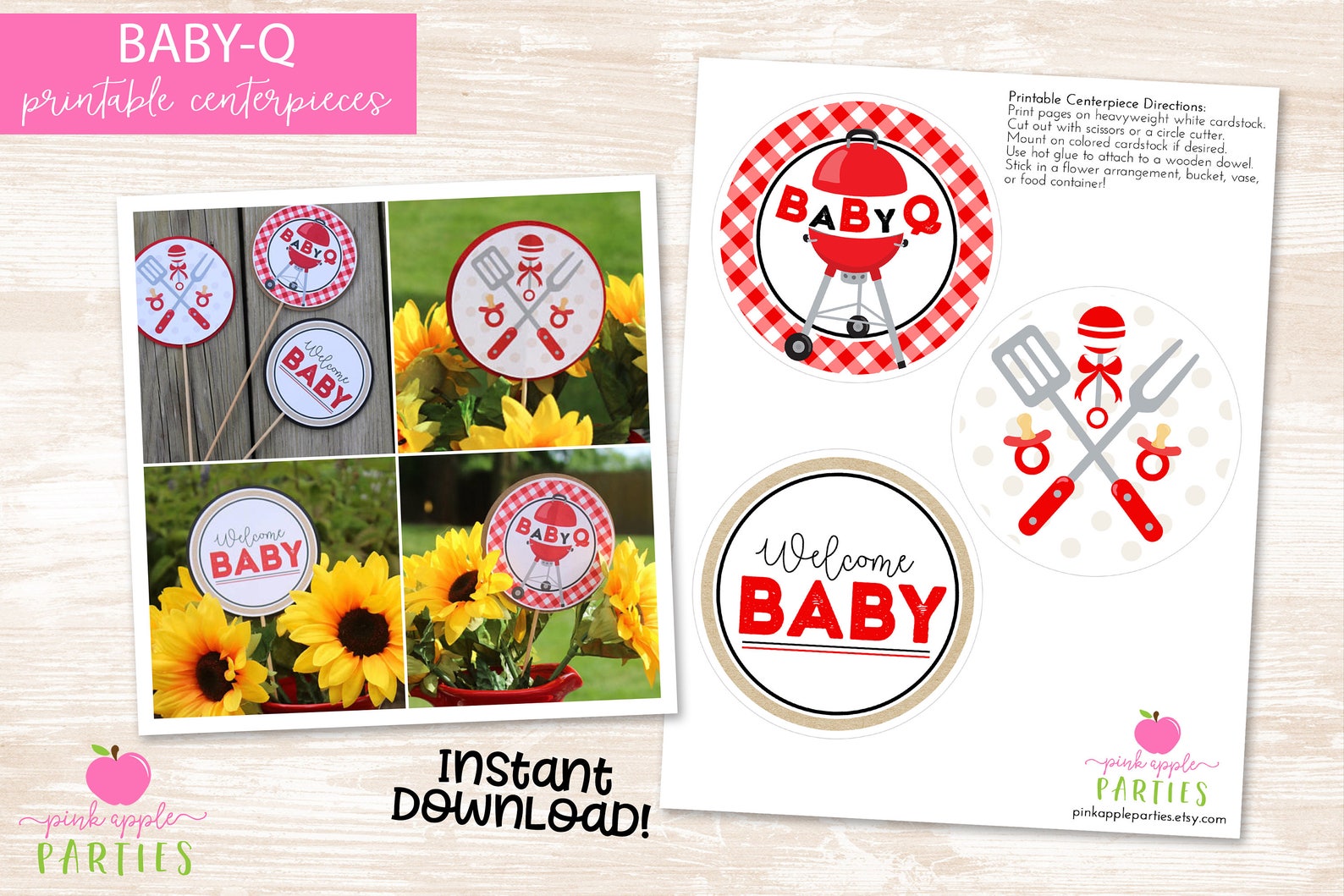 Printable Baby-q Baby Shower Centerpieces DIY Co-ed Baby | Etsy