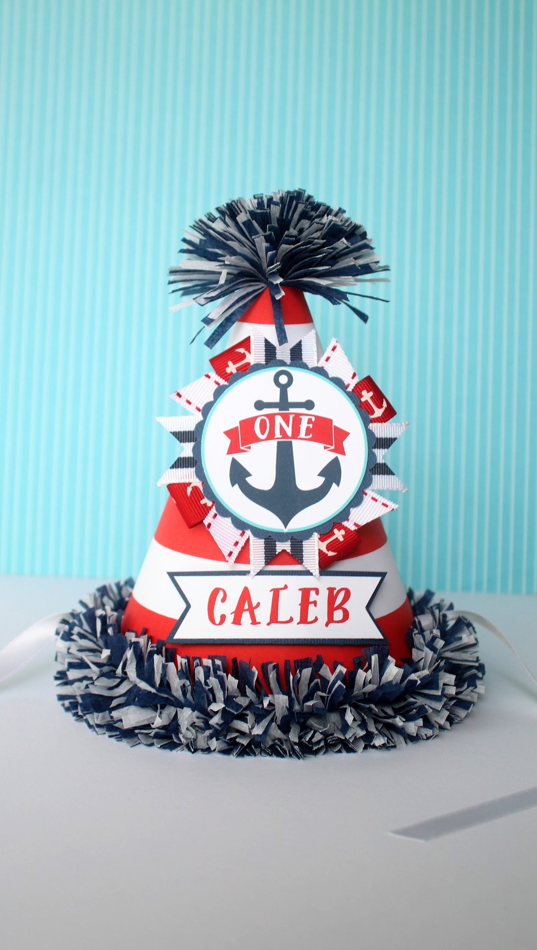 Nautical Birthday Party Hat - Nautical Anchors Birthday - Boy First ...