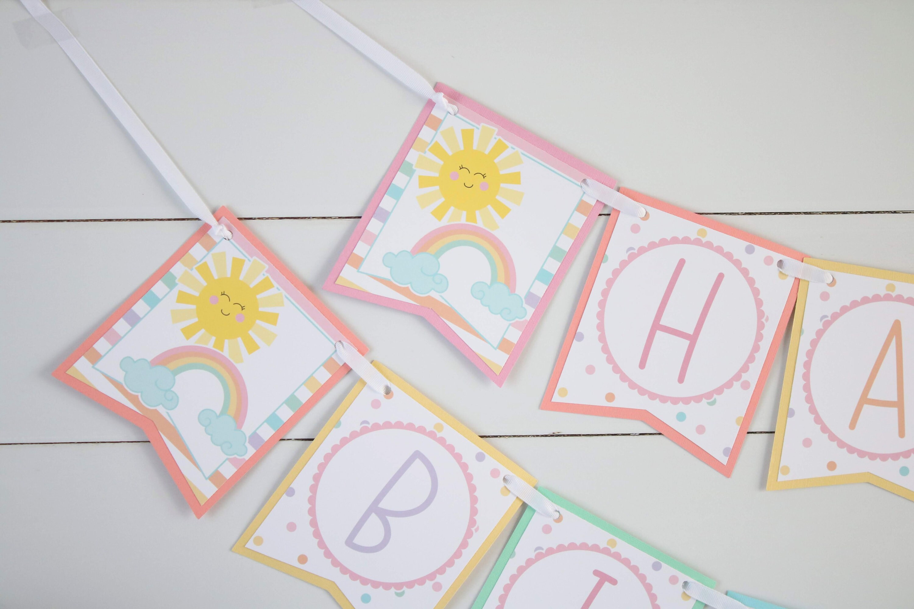 Rainbow Sunshine Birthday Banner Pastel Rainbow Happy | Etsy