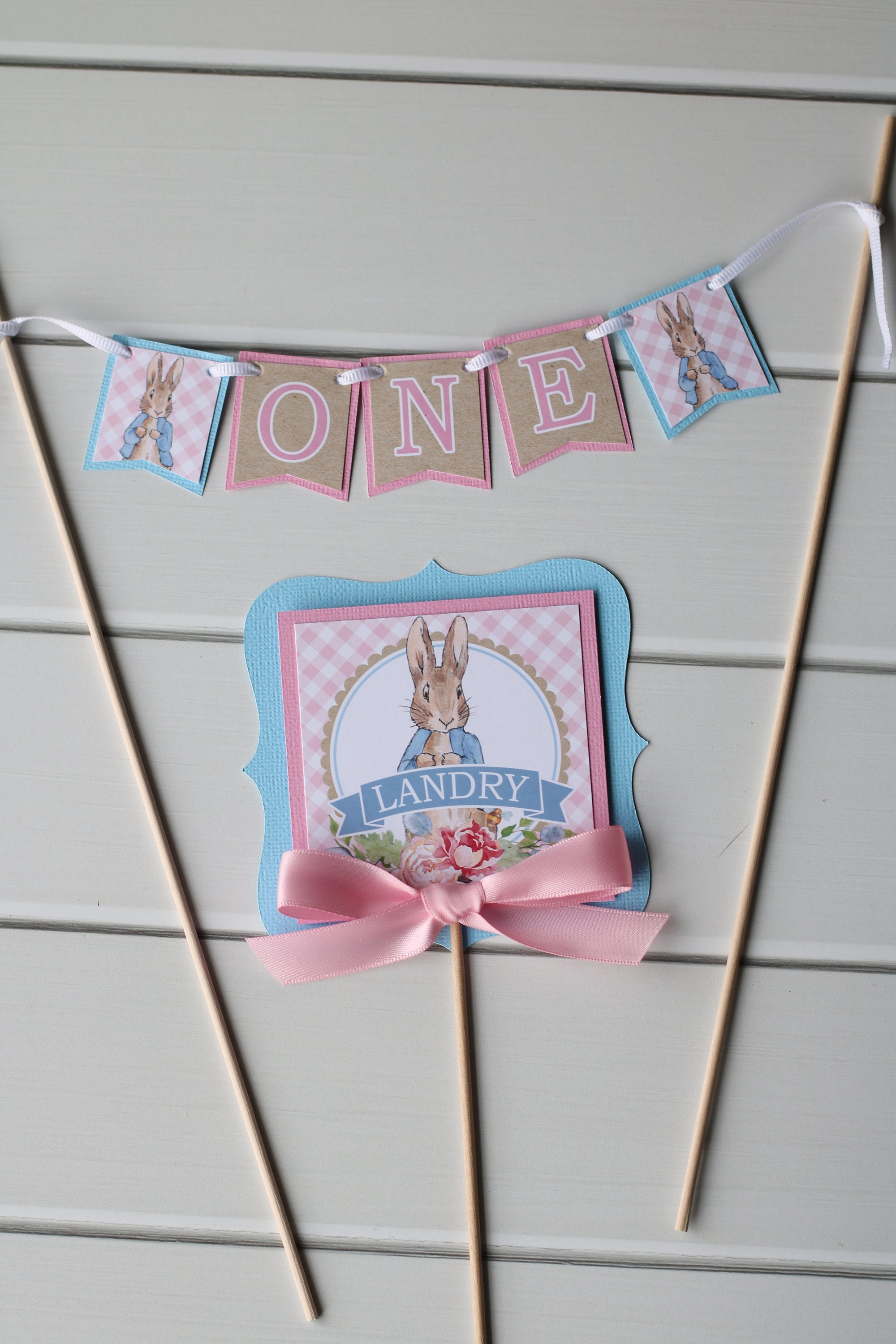 Peter Rabbit Girly Cake Topper Set - Cake Bunting & Topper Set - Pink ...